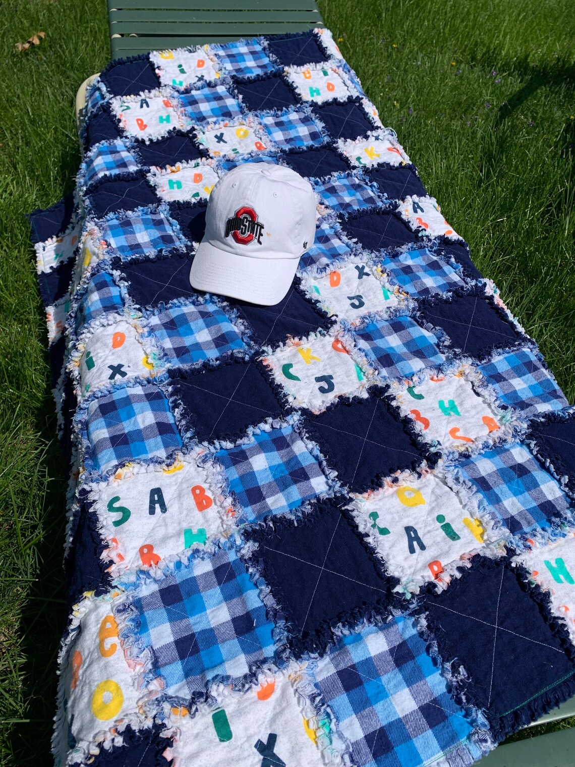 Navy, Gingham and Gray Abcs Flannel Rag Quilt, Boys Rag Quilt, Boys ...