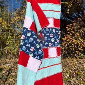 Christmas Flannel Rag Quilt ice Blue, Red and White With Dark Blue ...