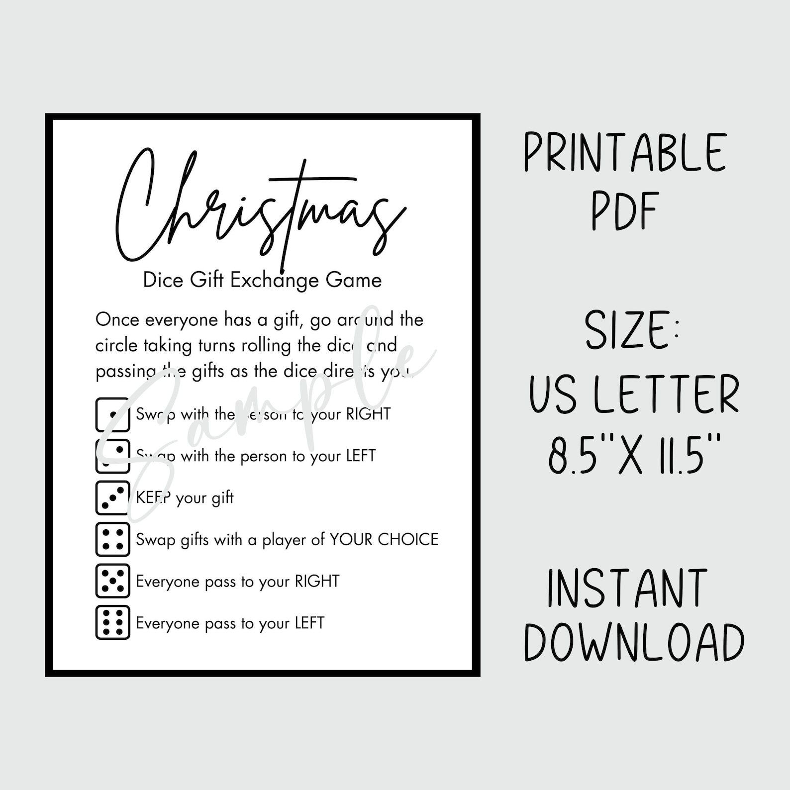 Printable Christmas Gift Exchange Dice Game, Roll the Dice Christmas ...
