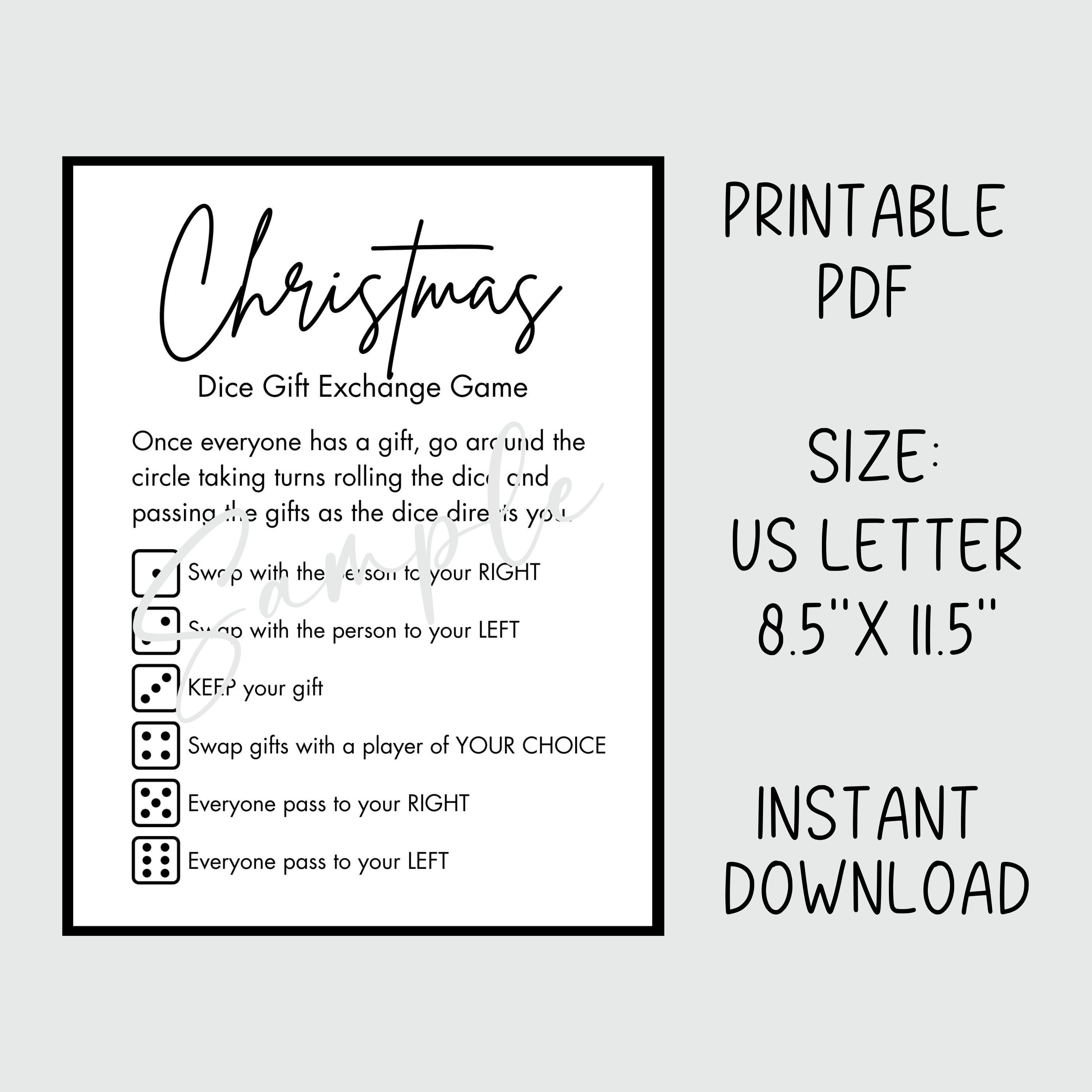 Printable Christmas Gift Exchange Dice Game, Roll the Dice Christmas ...
