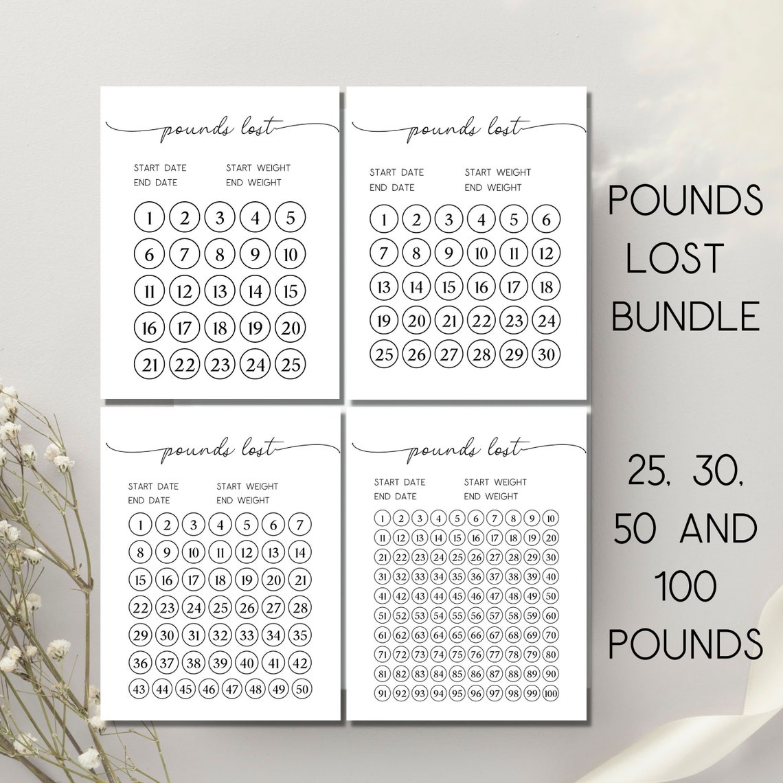 Bundle Weight Loss Tracker Printable Pounds Lost Tracker 2024 ...