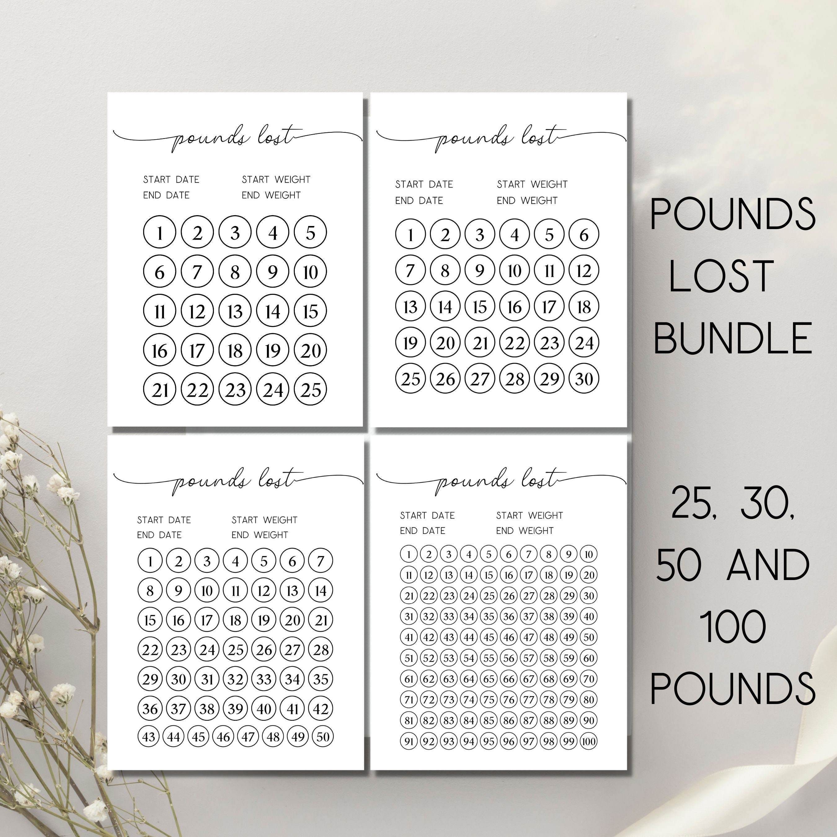 Bundle Weight Loss Tracker Printable Pounds Lost Tracker 2025 ...