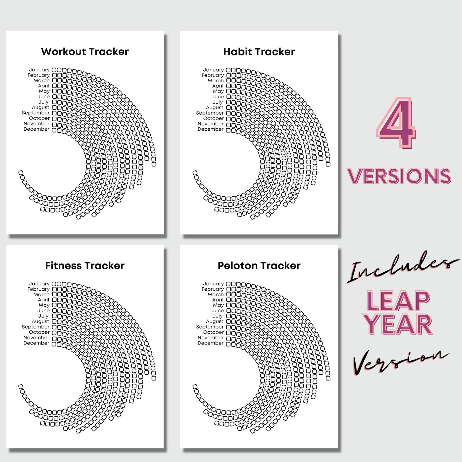 2025 Bundle Circular Workout Tracker Printable Daily Exercise Track ...