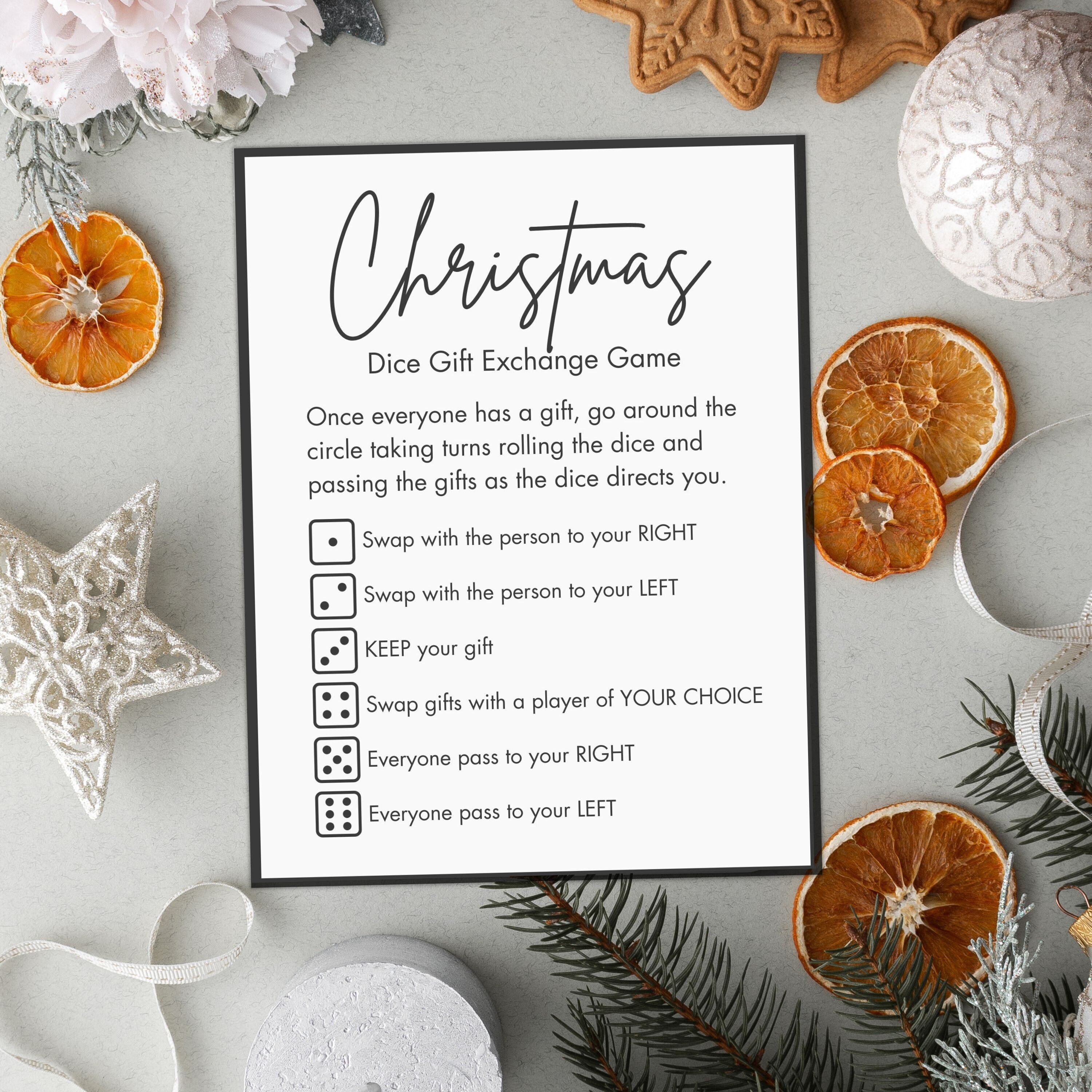 Printable Christmas Gift Exchange Dice Game, Roll the Dice Christmas ...