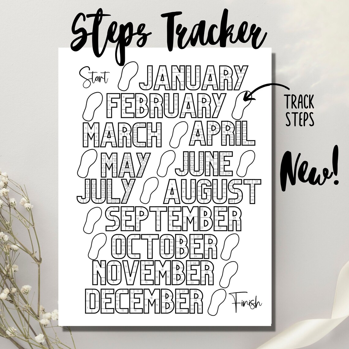 2024 Yearly Step Tracker Printable Steps Log Color and Track Your Steps ...
