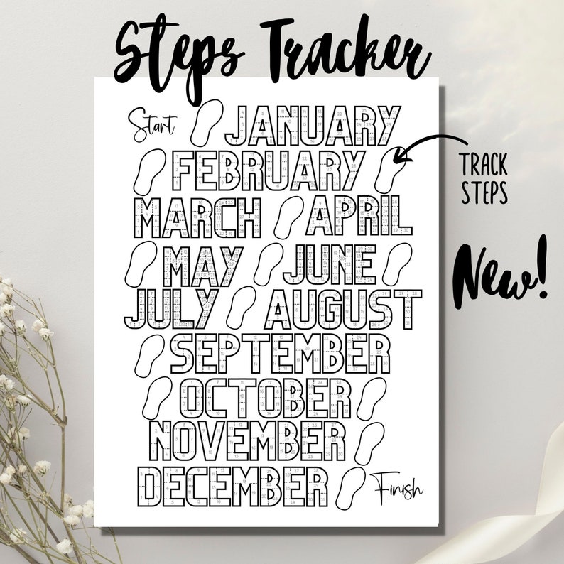 2024 Yearly Step Tracker Printable Steps Log Color and Track Your Steps ...