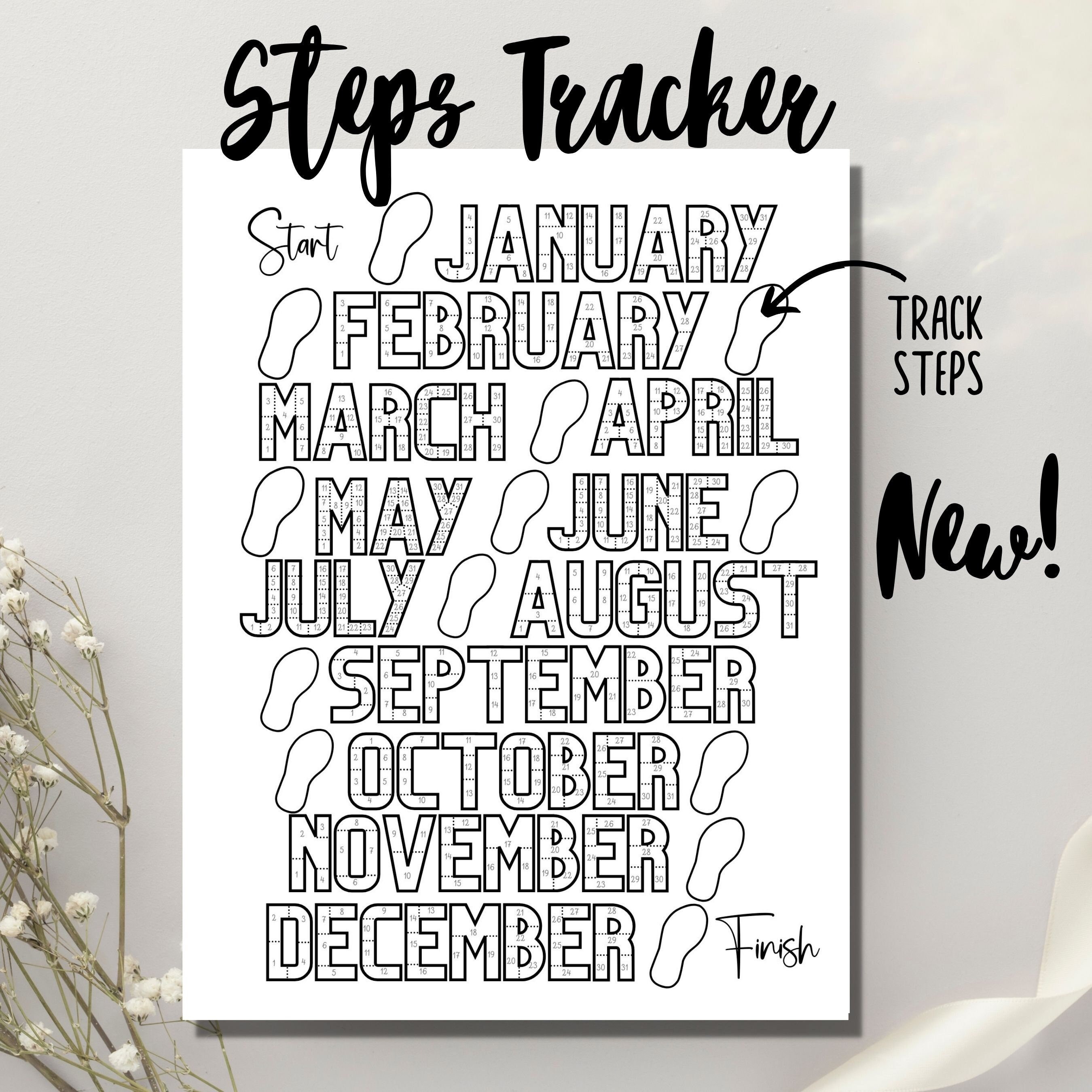 2024 Yearly Step Tracker Printable Steps Log Color and Track Your Steps ...