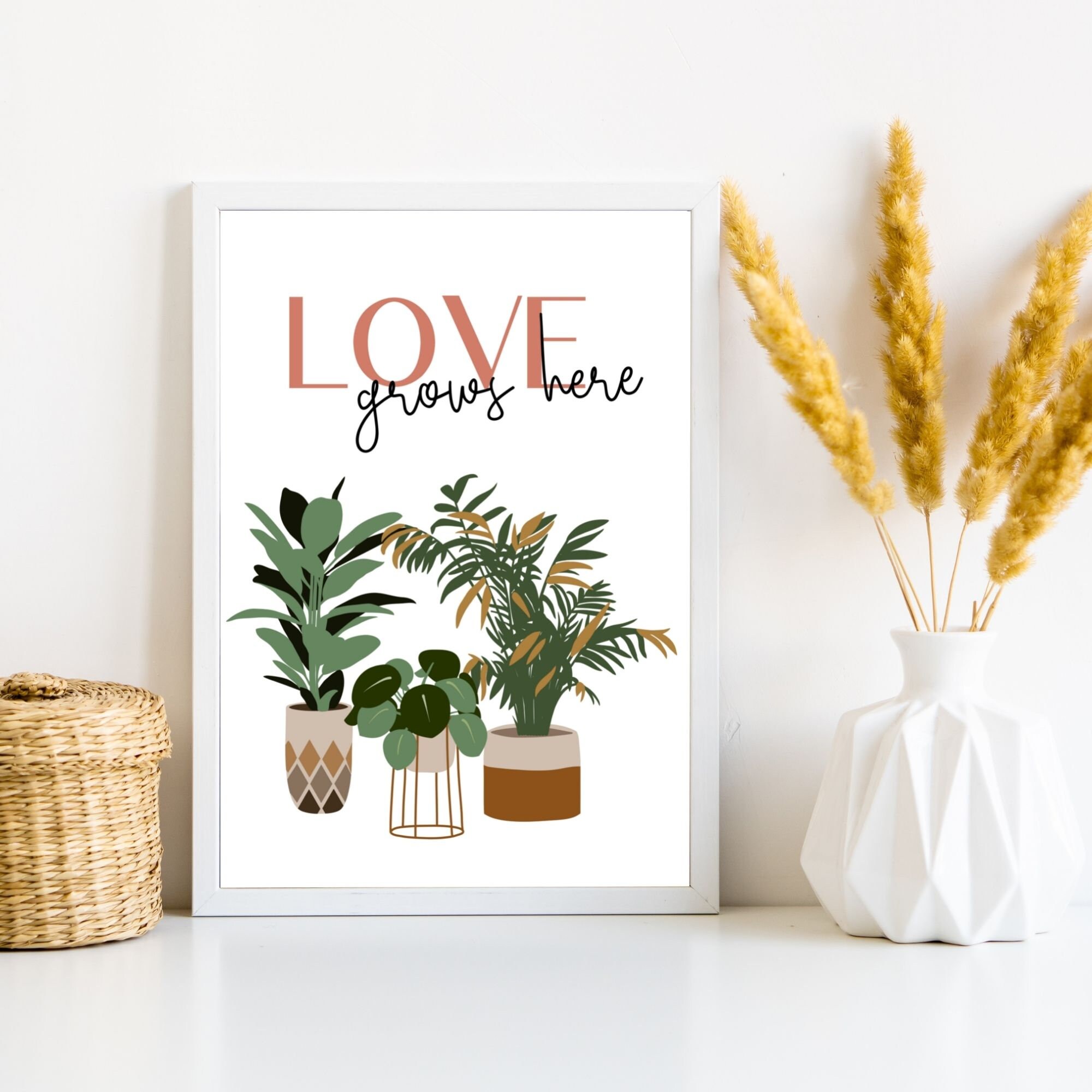 Love Grows Here Printable Potted Plant Wall Art Botanical Print Floral ...