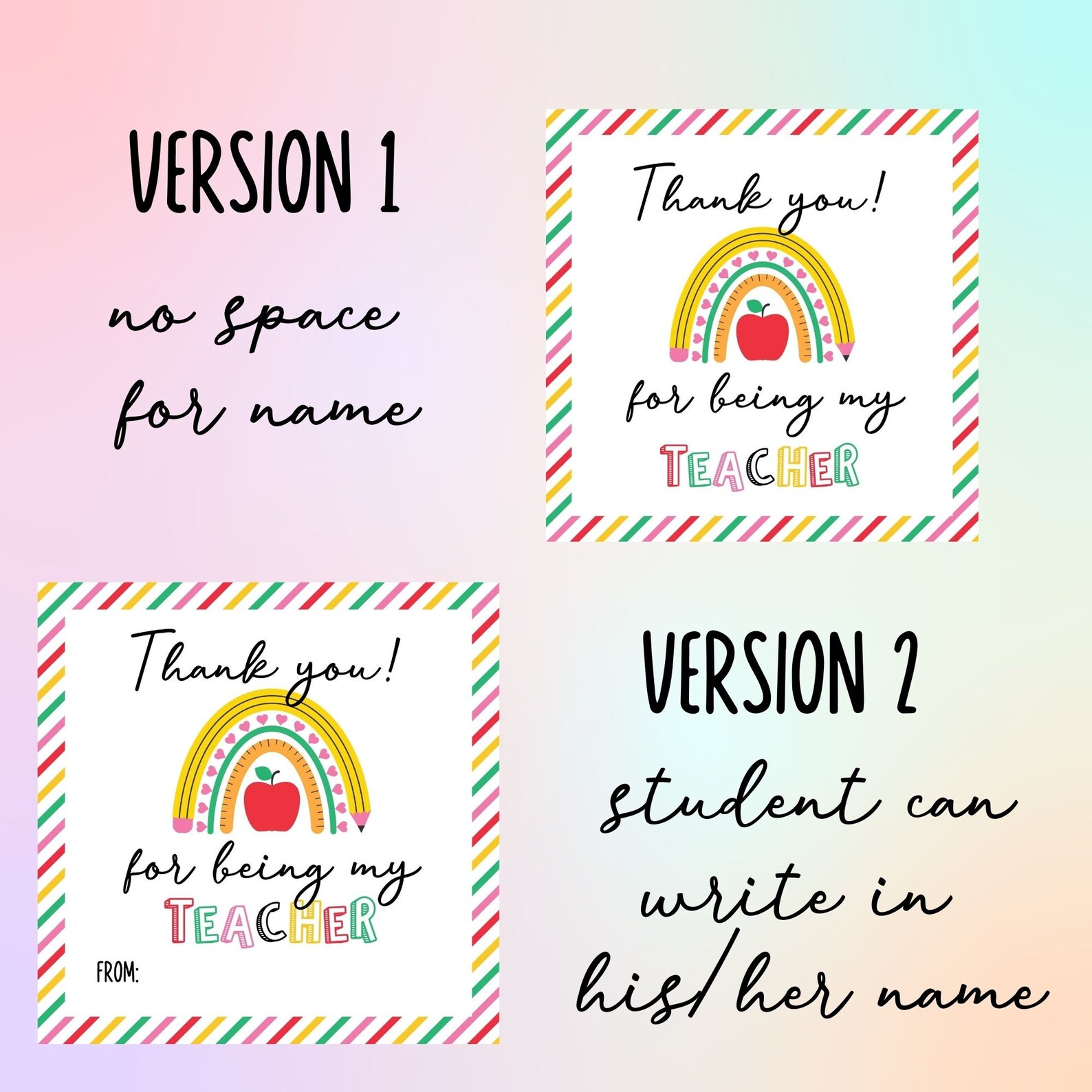 Teacher Appreciation Gift Tag Printable Teacher Gift Tag Candy Tag ...