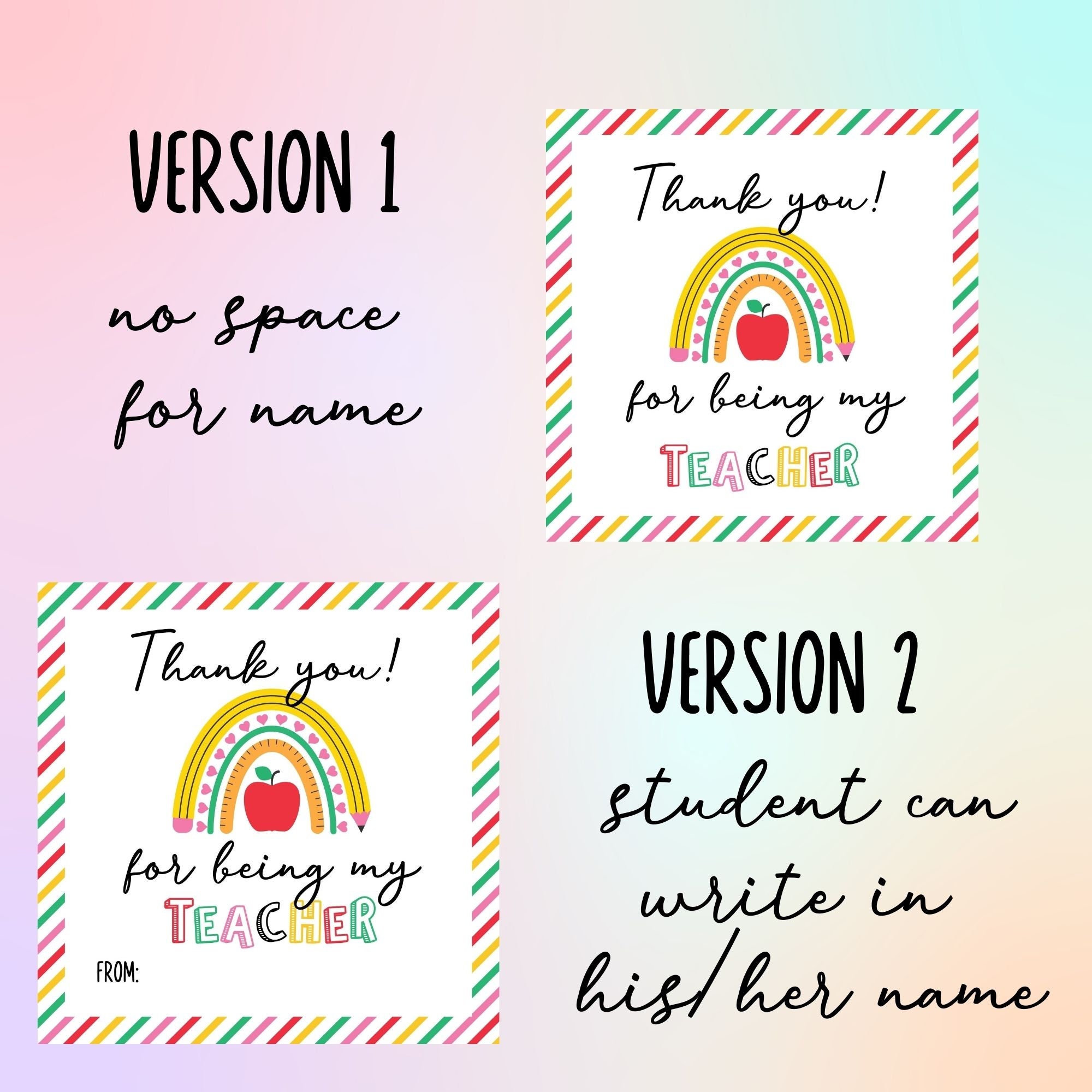 Teacher Appreciation Gift Tag Printable Teacher Gift Tag Candy Tag ...