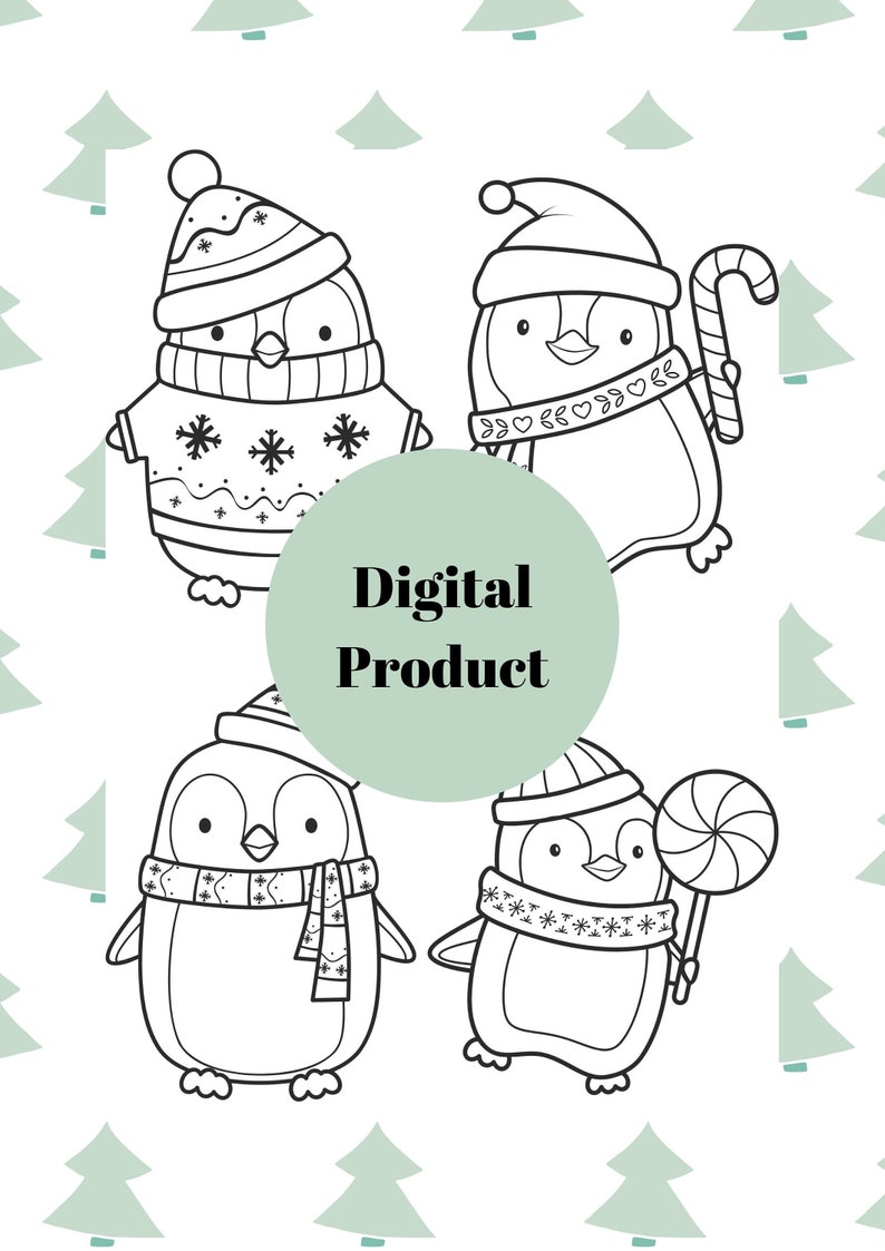 Set of 4 Kids Christmas Printable Colouring Sheets, Digital Download ...