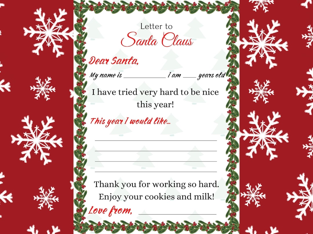 Printable Christmas Letter to Santa Claus, Father Christmas Letter ...