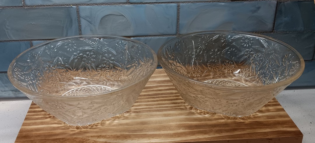 Vintage Indiana Glass Salad Bowls - Pineapple Floral Pattern, Set of 2 ...