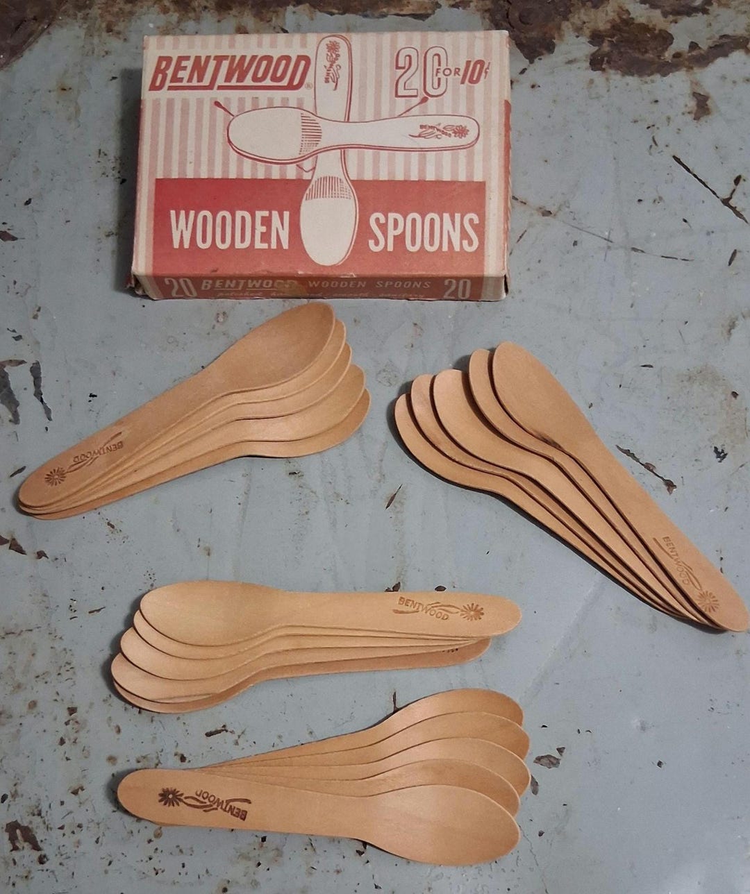 Bentwood Company Red Box Wood Spoons for Ice Cream Parlors 1940 Era ...