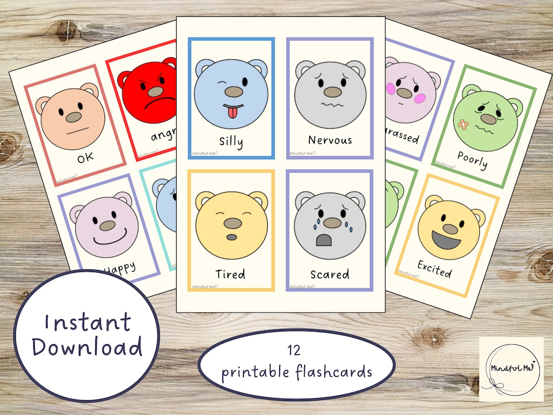 Printable Emotion Bear Flashcards/feelings Flashcardscards/feelings ...