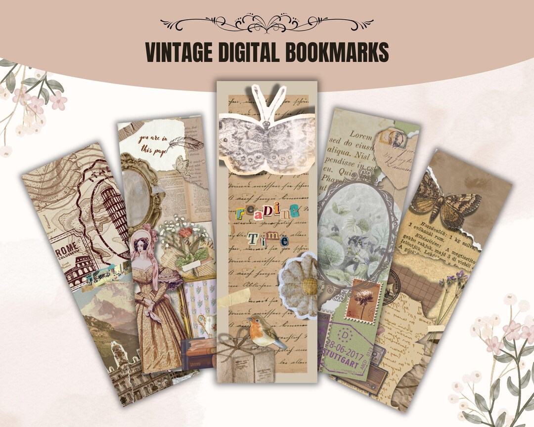Vintage Style Bookmarks Printable, Digital Bookmarks, Set of Bookmarks ...