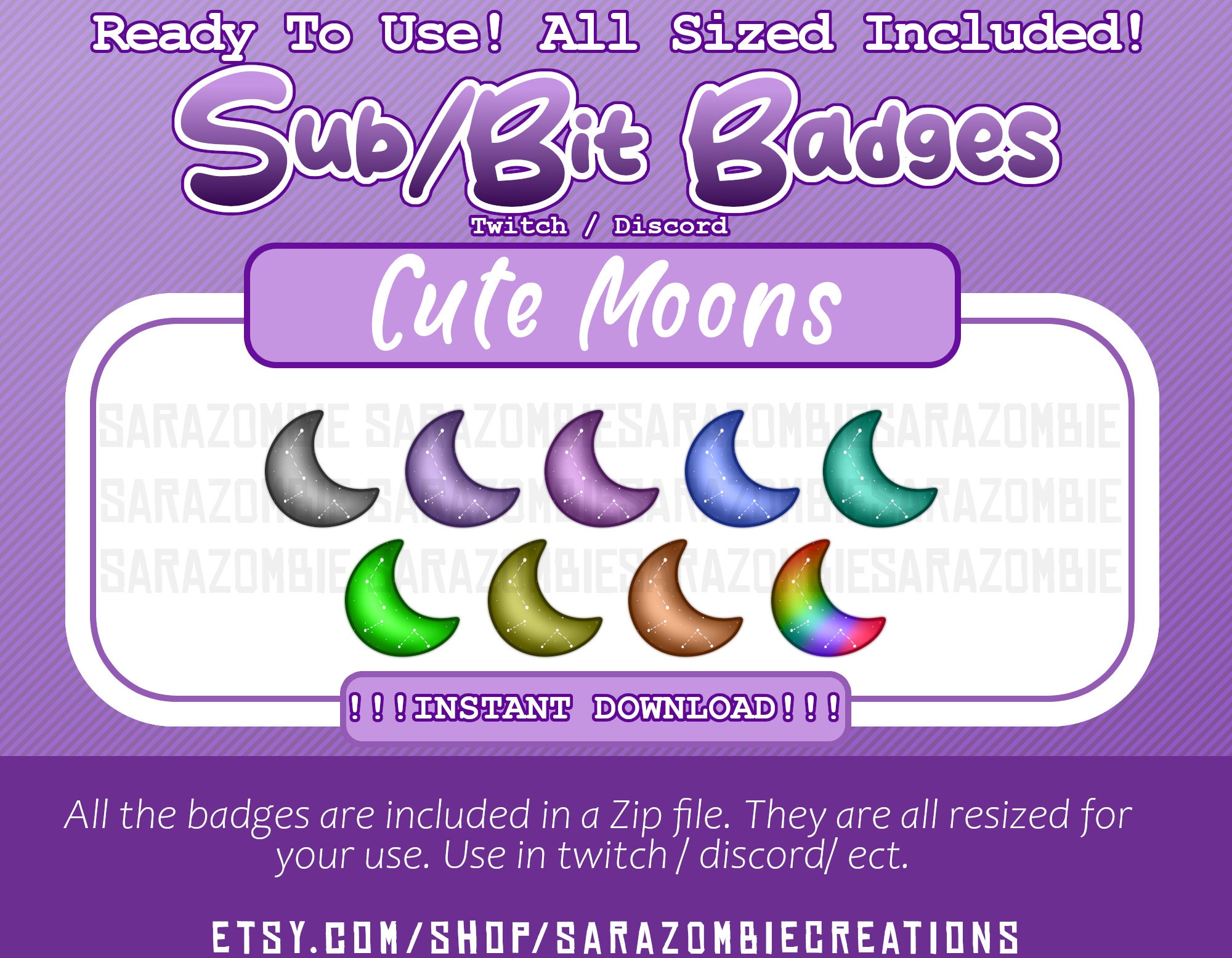 Cute Moon Badges/bit Badges for Twitch! - Etsy
