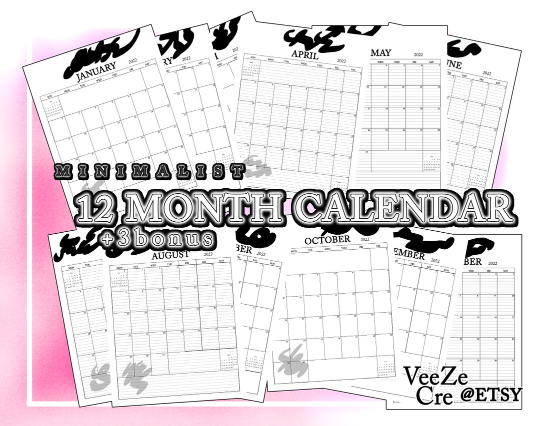 MINIMALIST Black&white PRINTABLE Lined CALENDAR Planner - Etsy