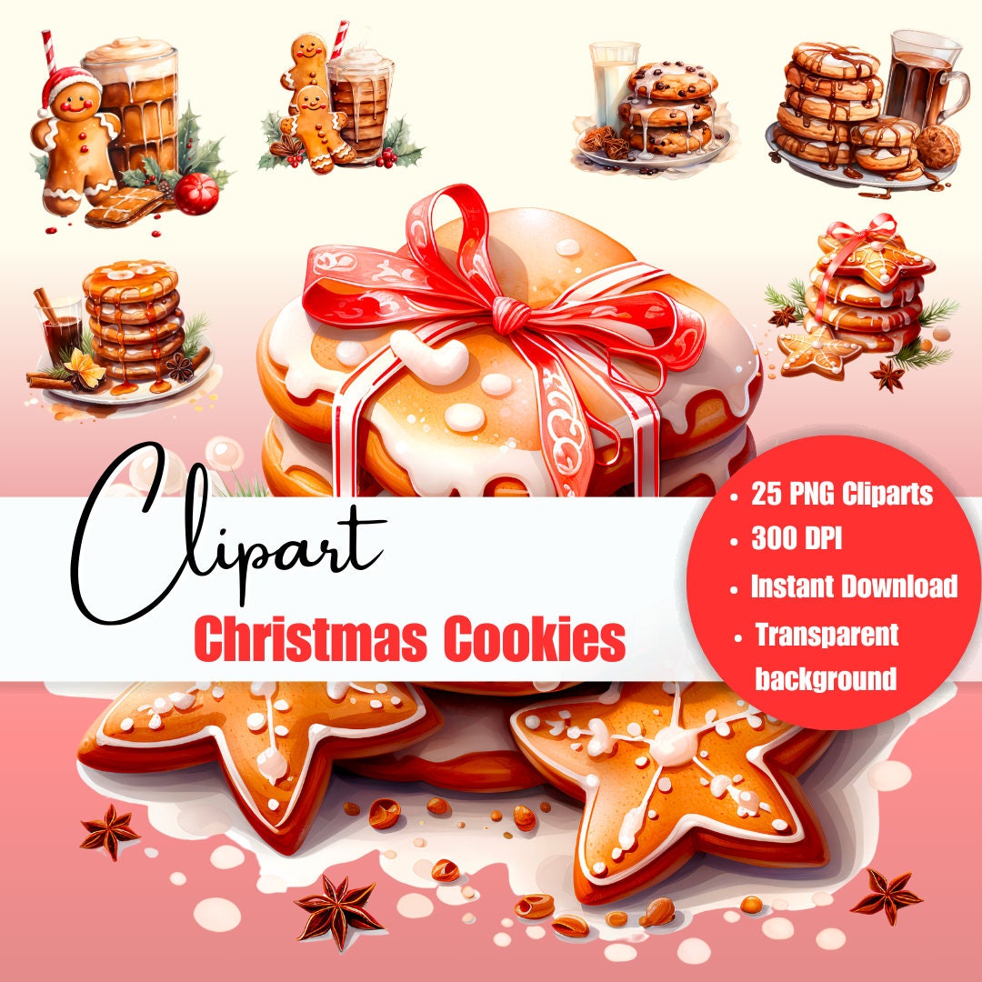 Christmas Cookies Clipart, Watercolor Cookie Clipart, Christmas Cookie ...