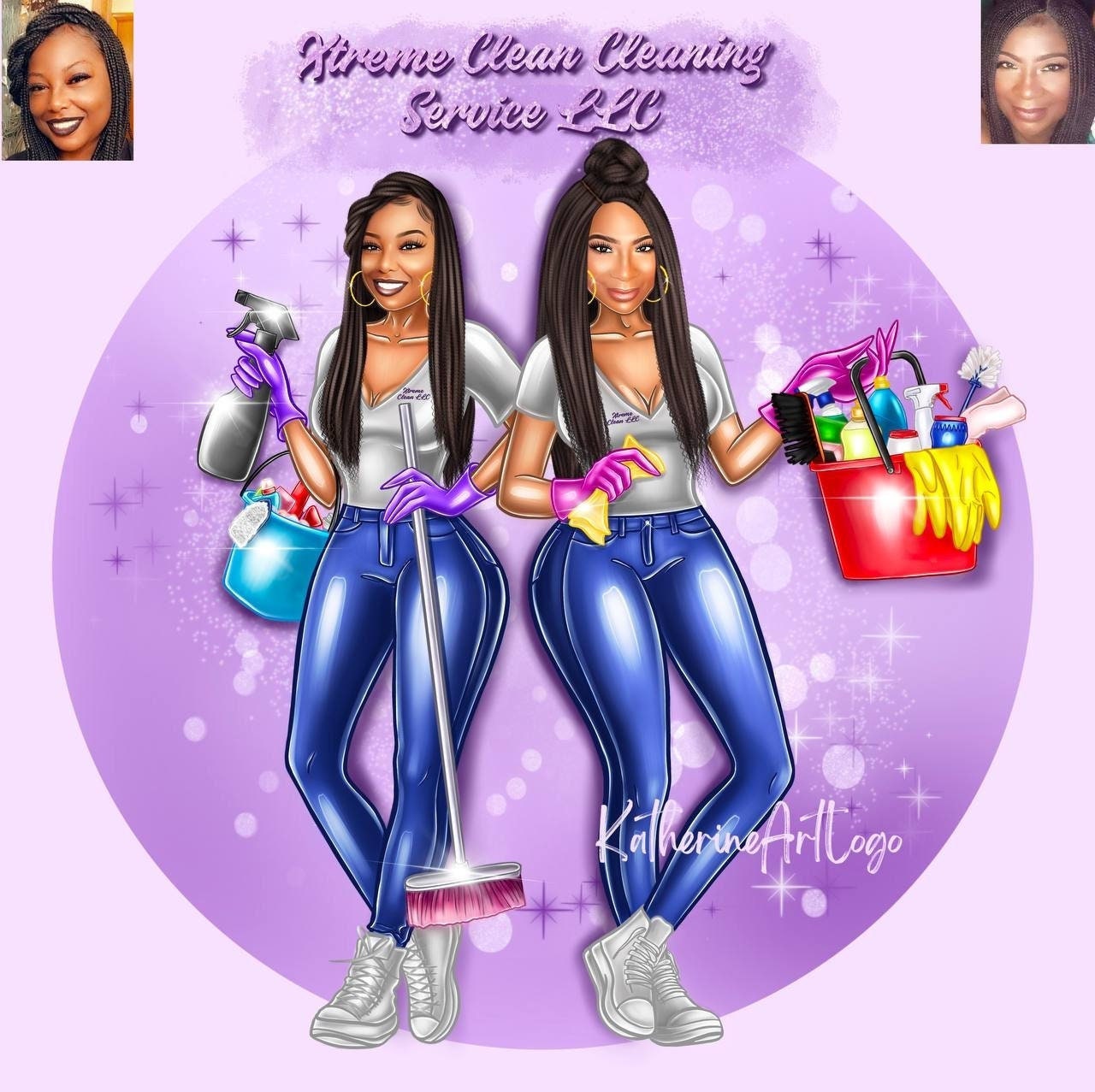 Cartoon Cleaning Service Logo, Custom Portrait, Housekeeping Branding ...