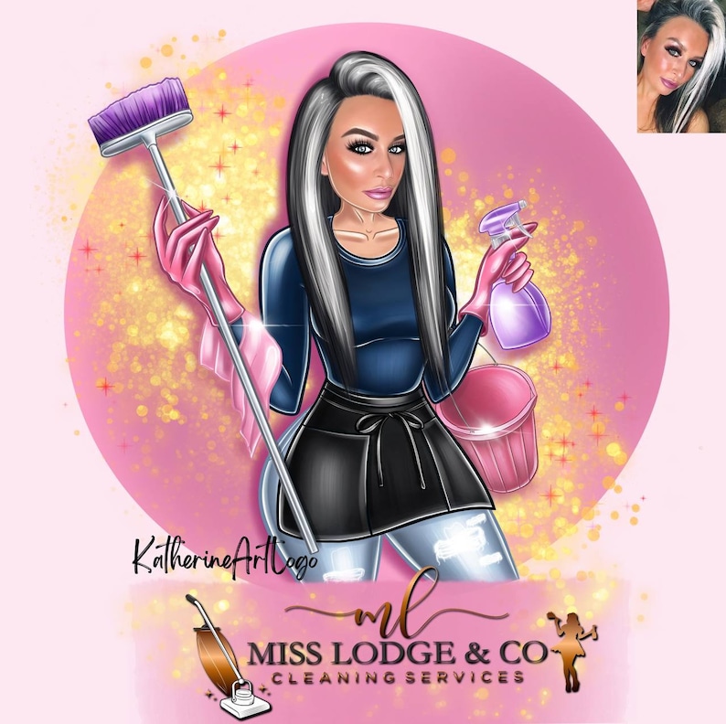 Cartoon Cleaning Service Logo, Custom Housekeeping Portrait Logo - Etsy