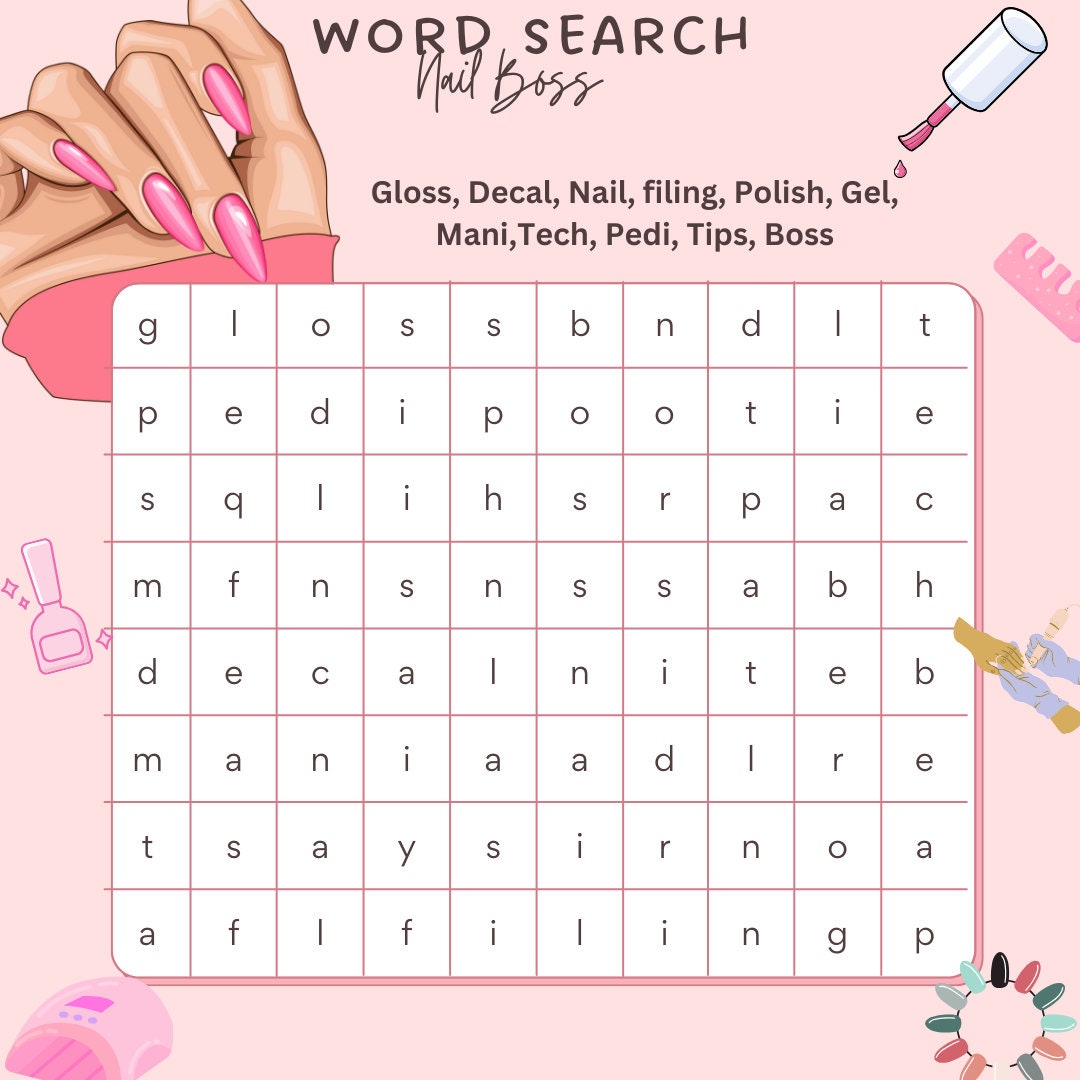 Nail Salon Word Search - Etsy