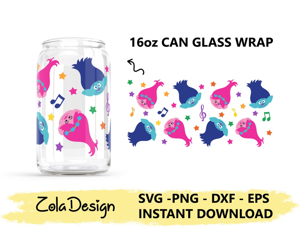 Trolls World Tour LIBBEY Can Glass Wrap 16oz SVG | Libbey Can Glass Svg ...