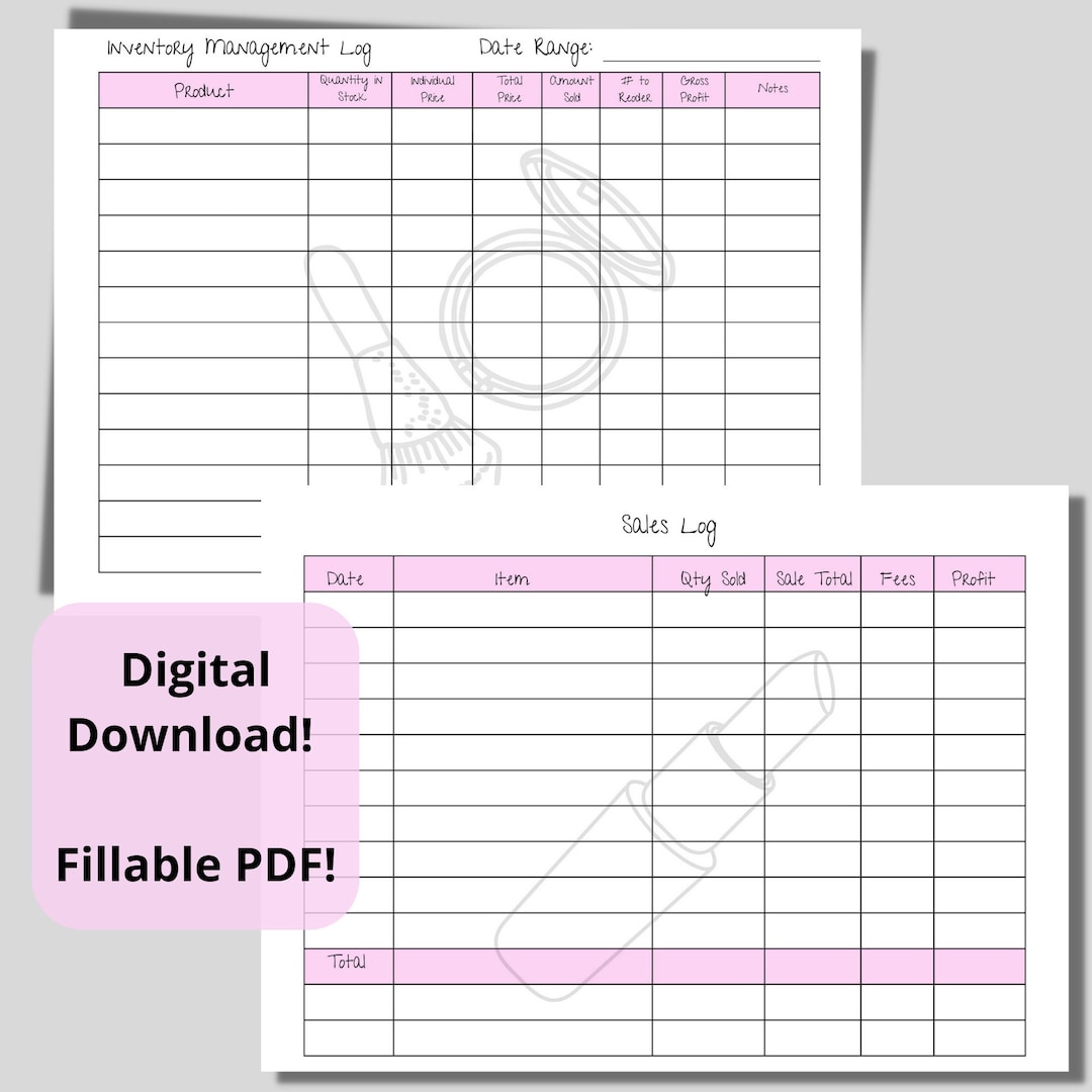 Inventory Management Printable | Sales Tracker Log | Fillable Inventory ...