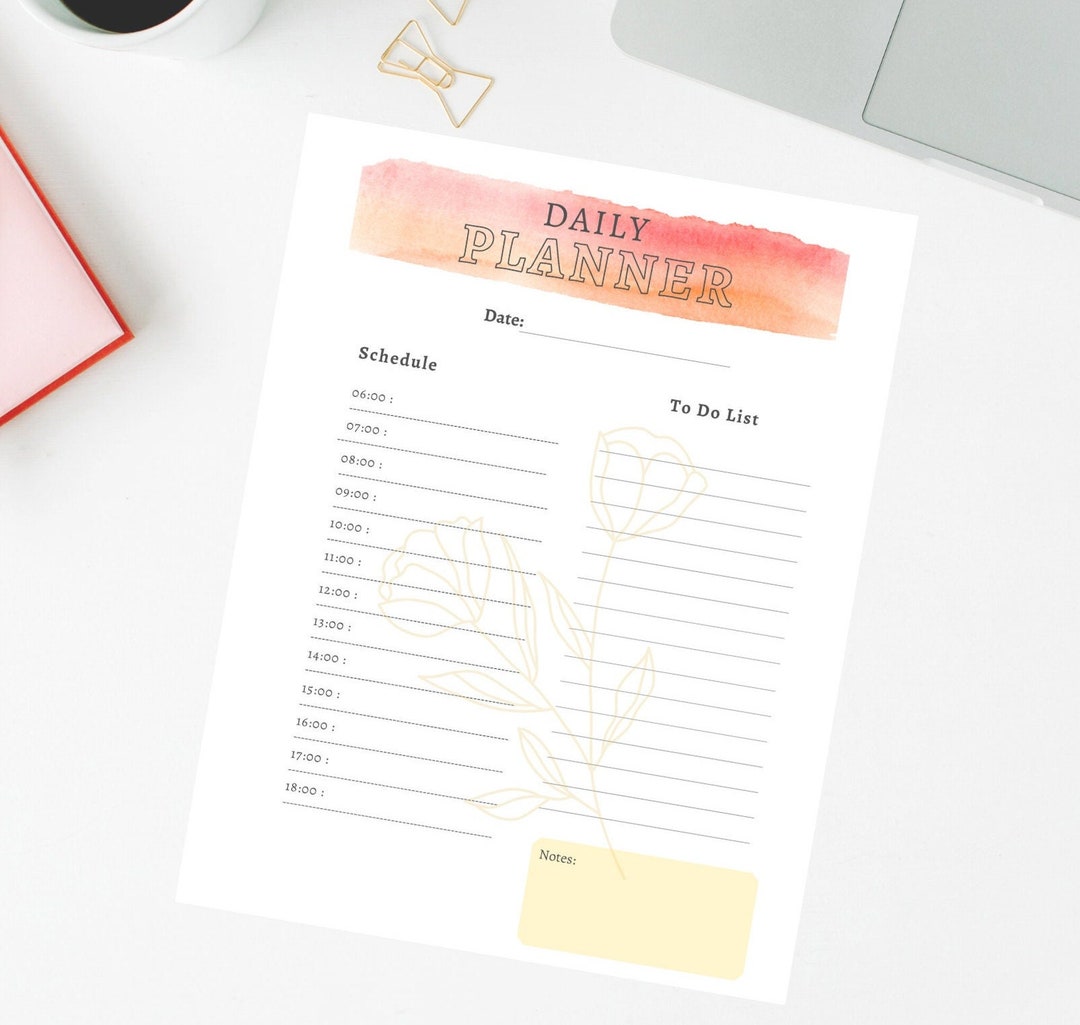 Daily Digital Planner | Printable Daily Planner |pink and Yellow ...