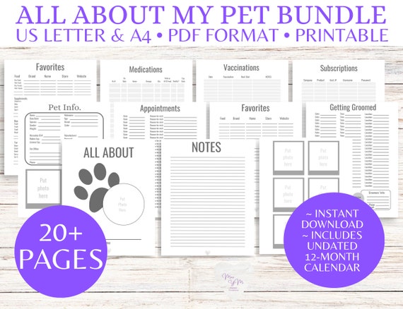 All About My Pet Planner Bundle US Letter & A4 Printable Pet | Etsy