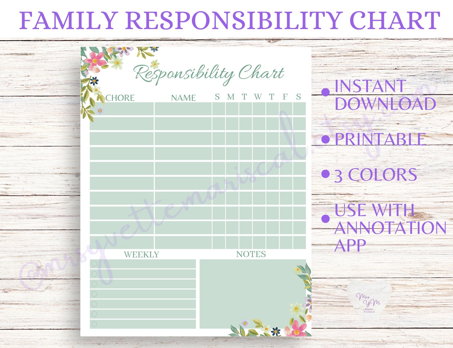 Printable Responsibility Chart, Weekly Chore Chart, Kids Chore Chart ...