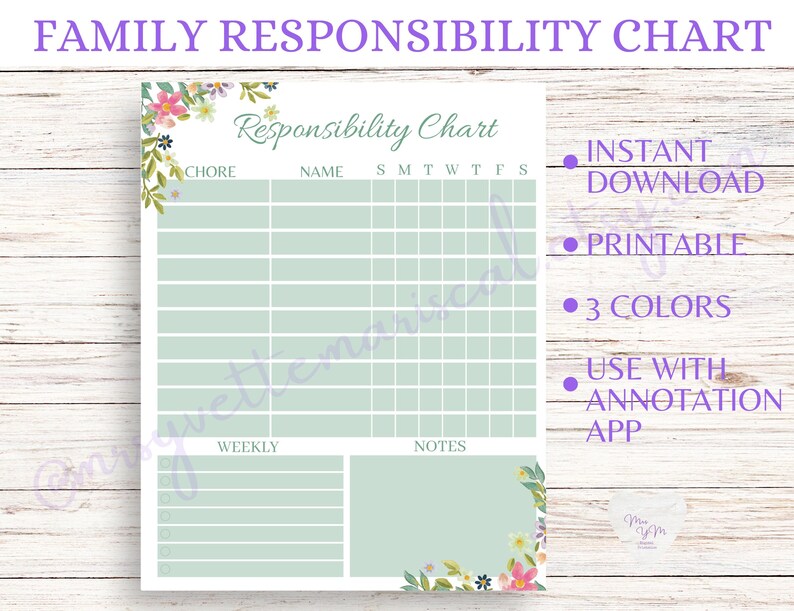 Printable Responsibility Chart, Weekly Chore Chart, Kids Chore Chart ...