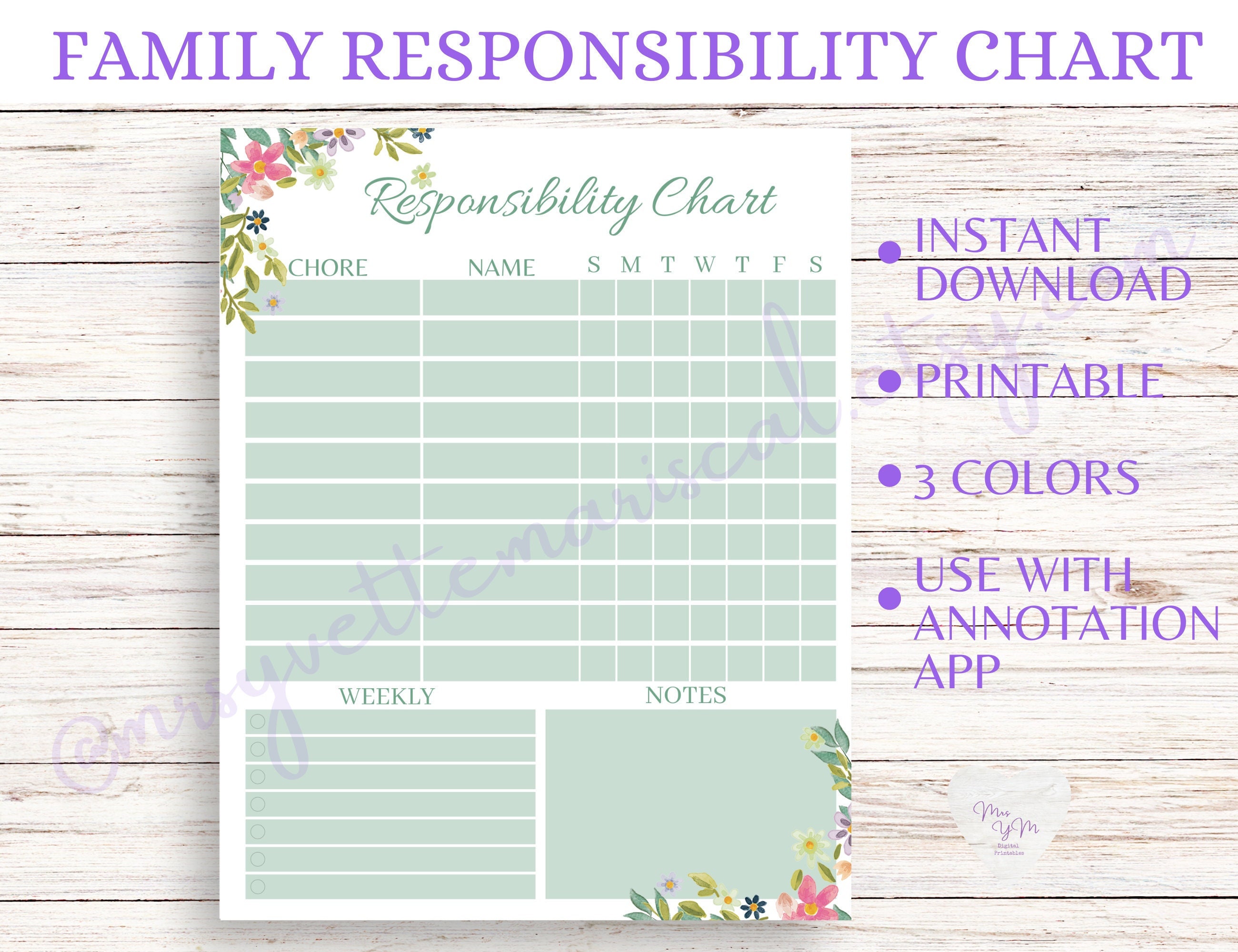 Printable Responsibility Chart, Weekly Chore Chart, Kids Chore Chart ...
