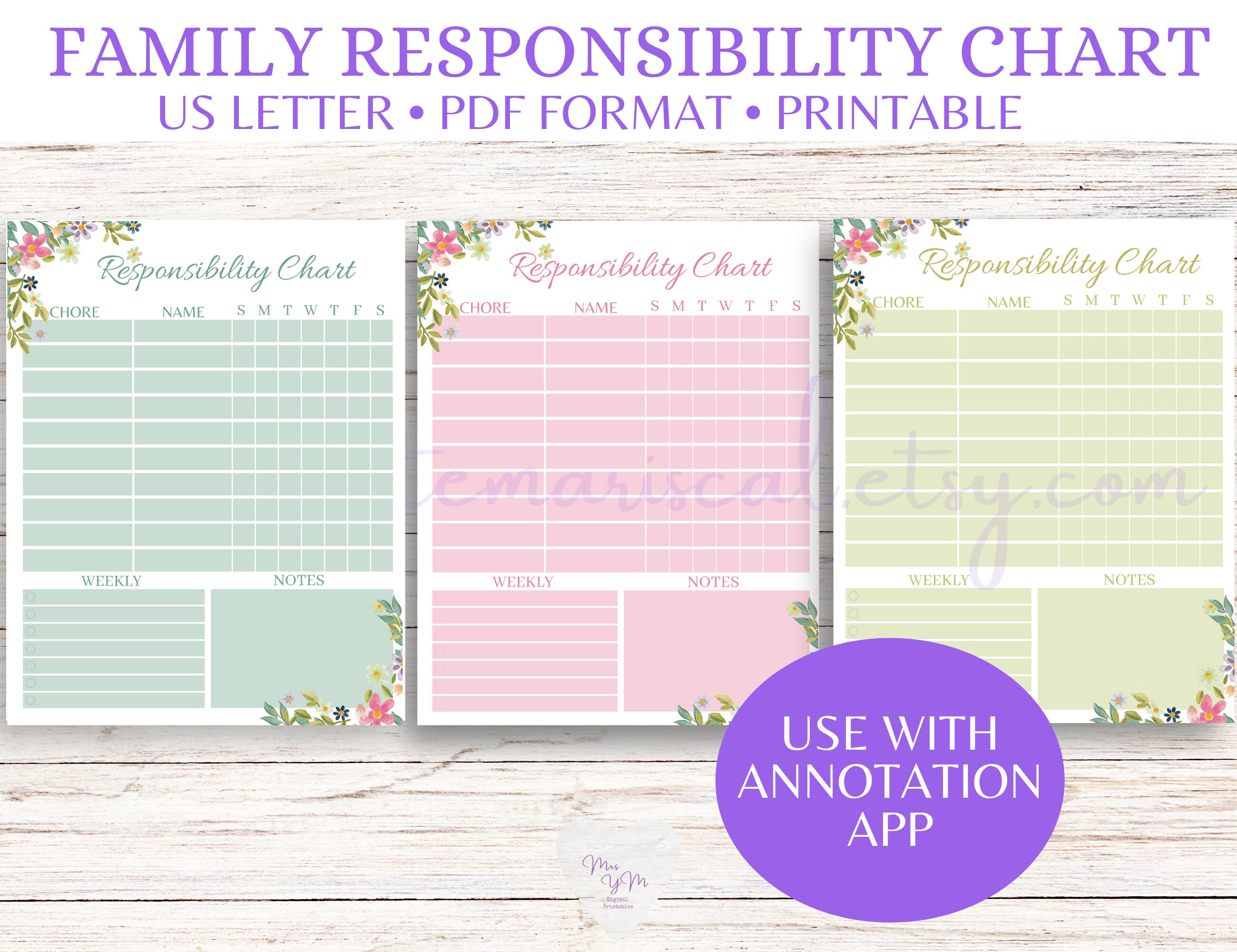 Printable Responsibility Chart, Weekly Chore Chart, Kids Chore Chart ...