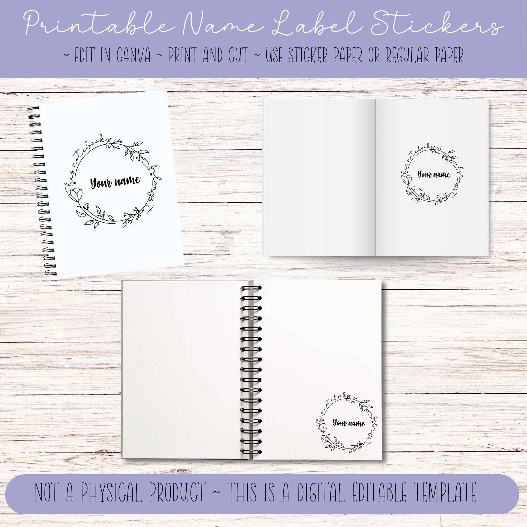 Printable Name Label Stickers, 3 Sizes, Black, This Notebook Belongs To ...