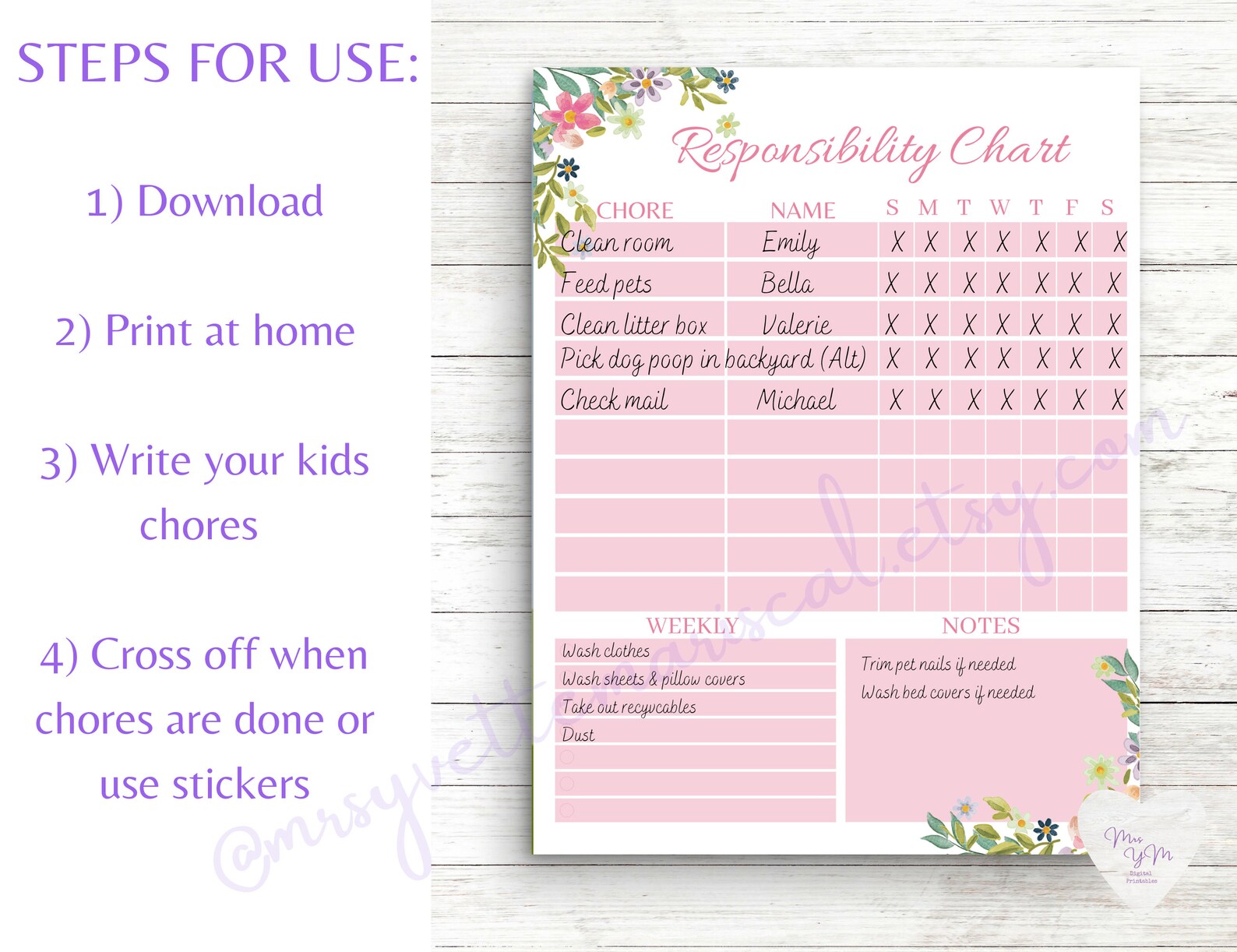 Printable Responsibility Chart, Weekly Chore Chart, Kids Chore Chart ...