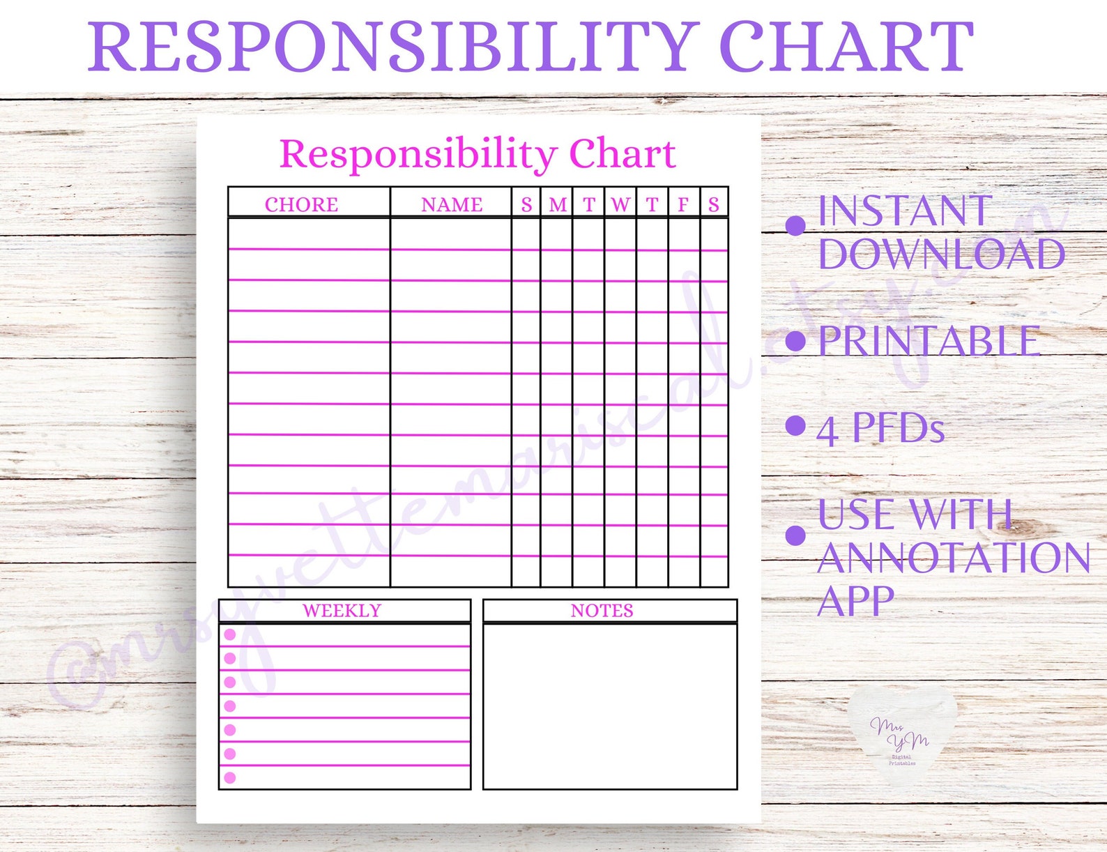 Printable Responsibility Chart, Kids Teens Chore Chart, Instant ...