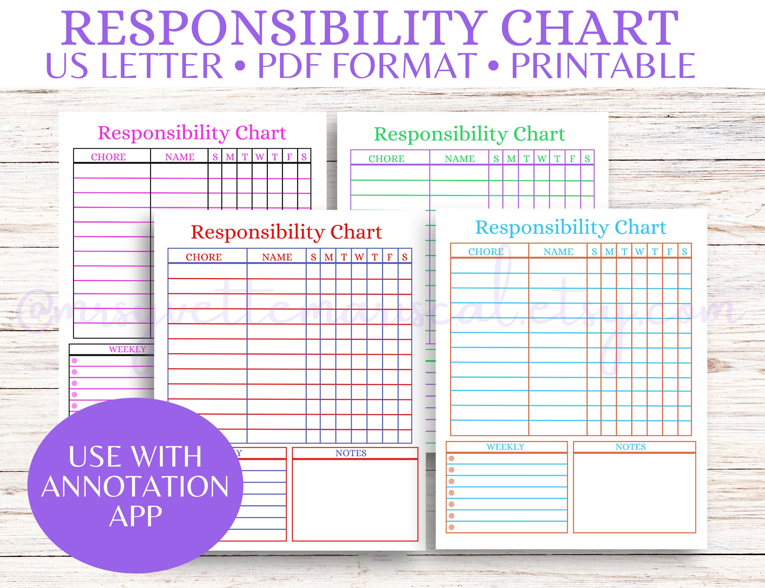 Printable Responsibility Chart, Kids Teens Chore Chart, Instant ...