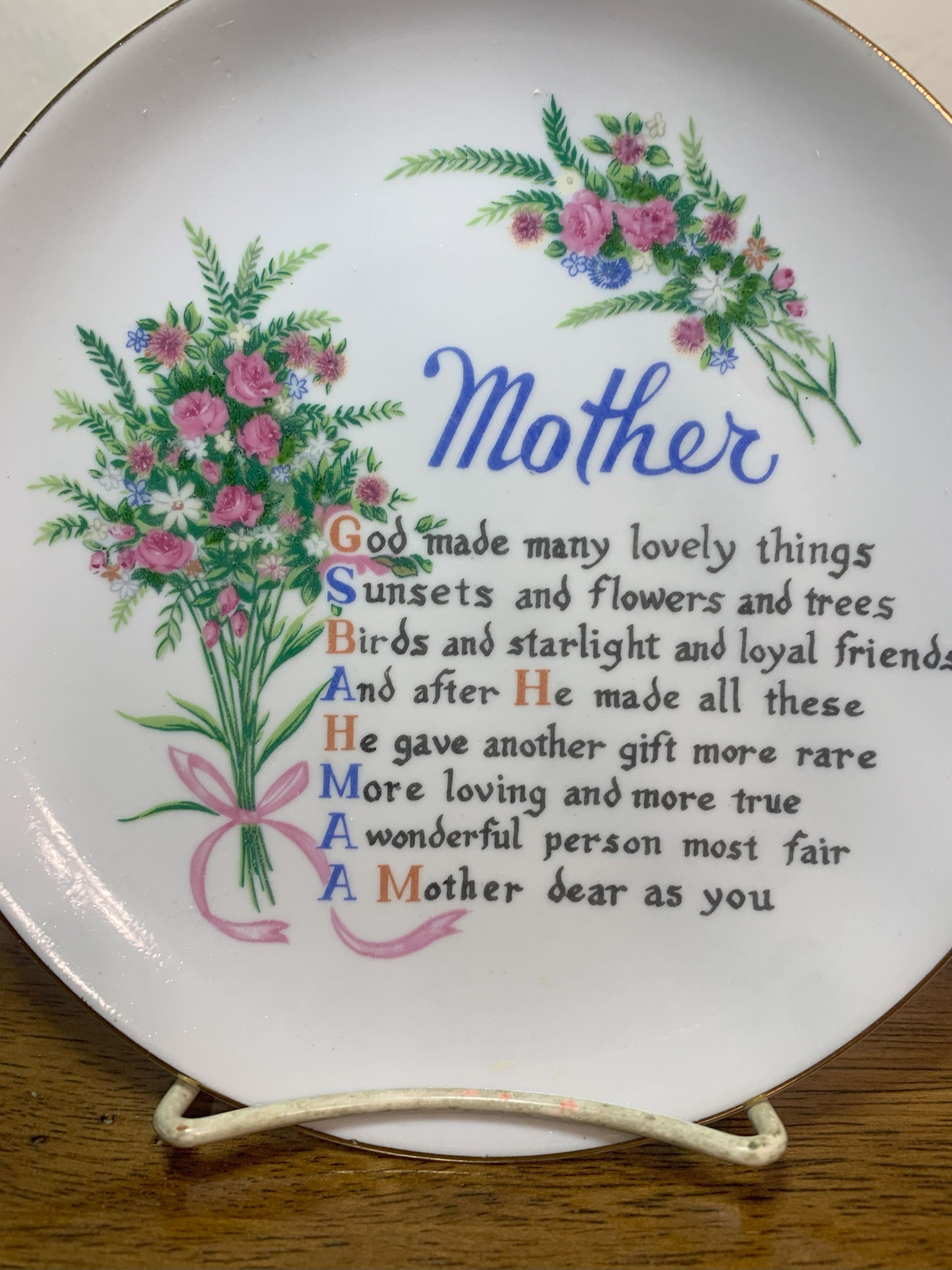 Vintage Ceramic Dedication to Mother Collectible Plate, Collectible ...