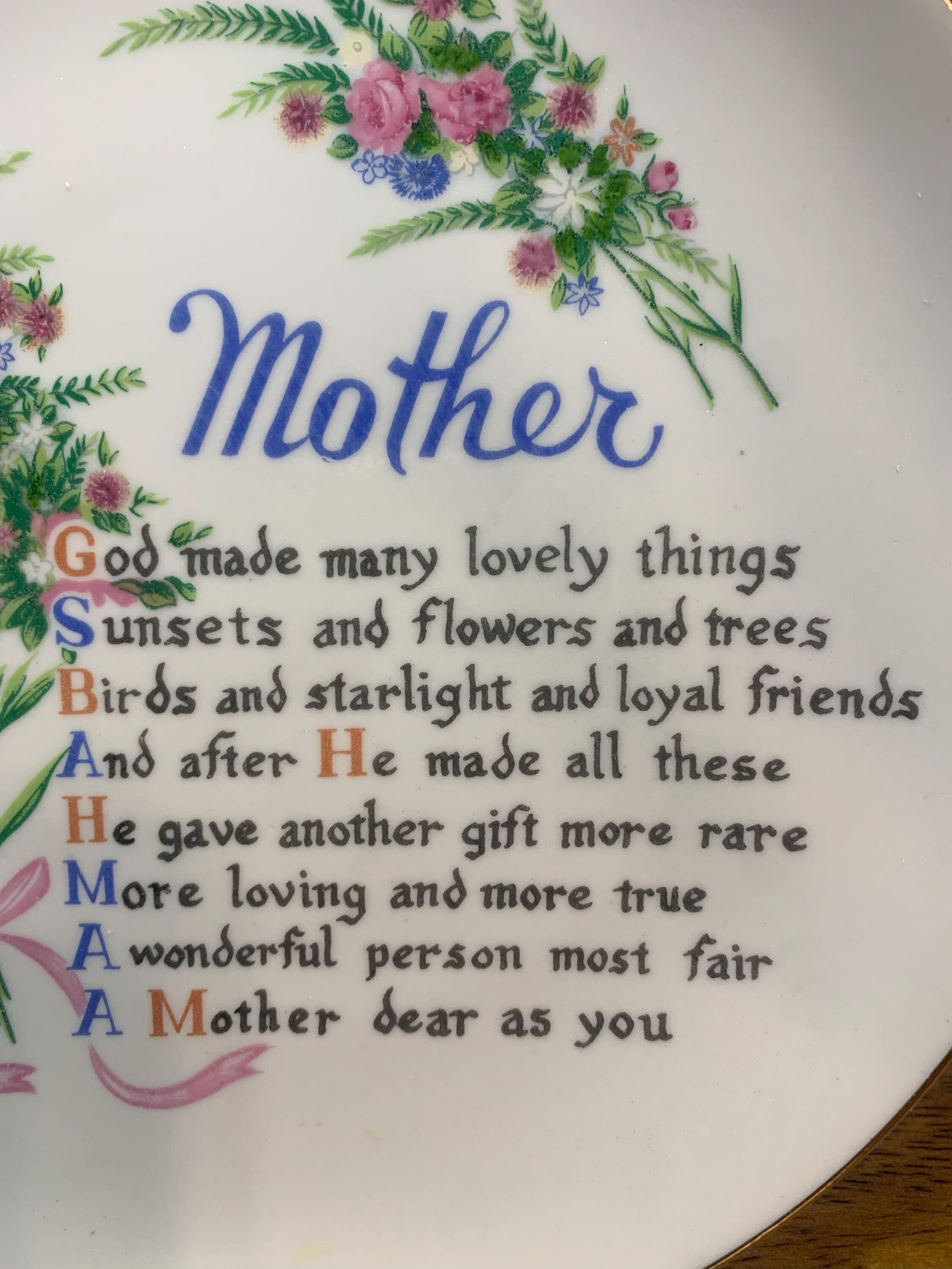 Vintage Ceramic Dedication to Mother Collectible Plate, Collectible ...