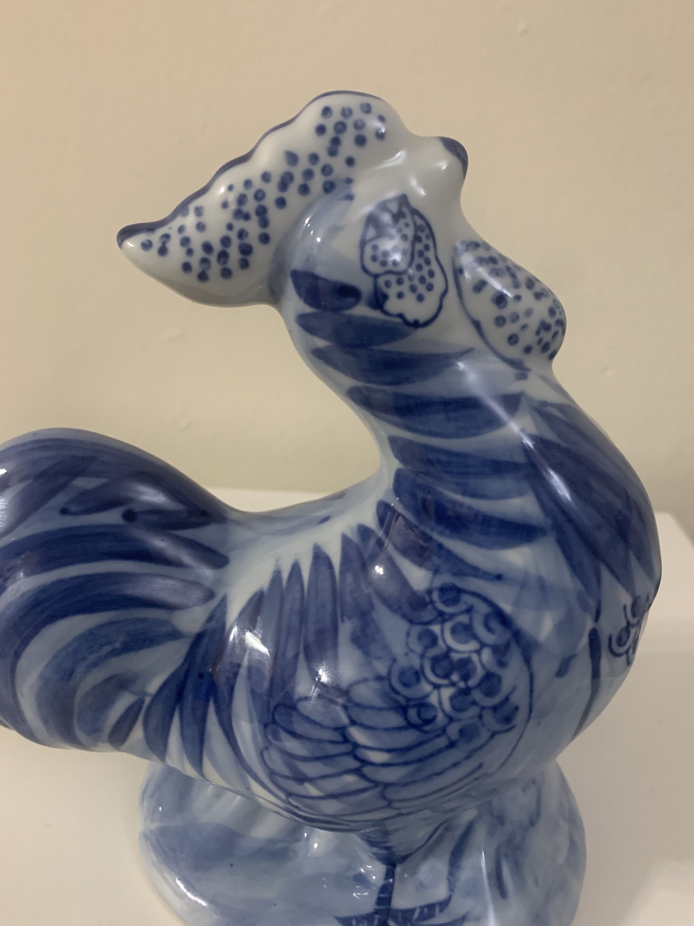 Vintage Blue and White Rooster Porcelain Figurine - Etsy