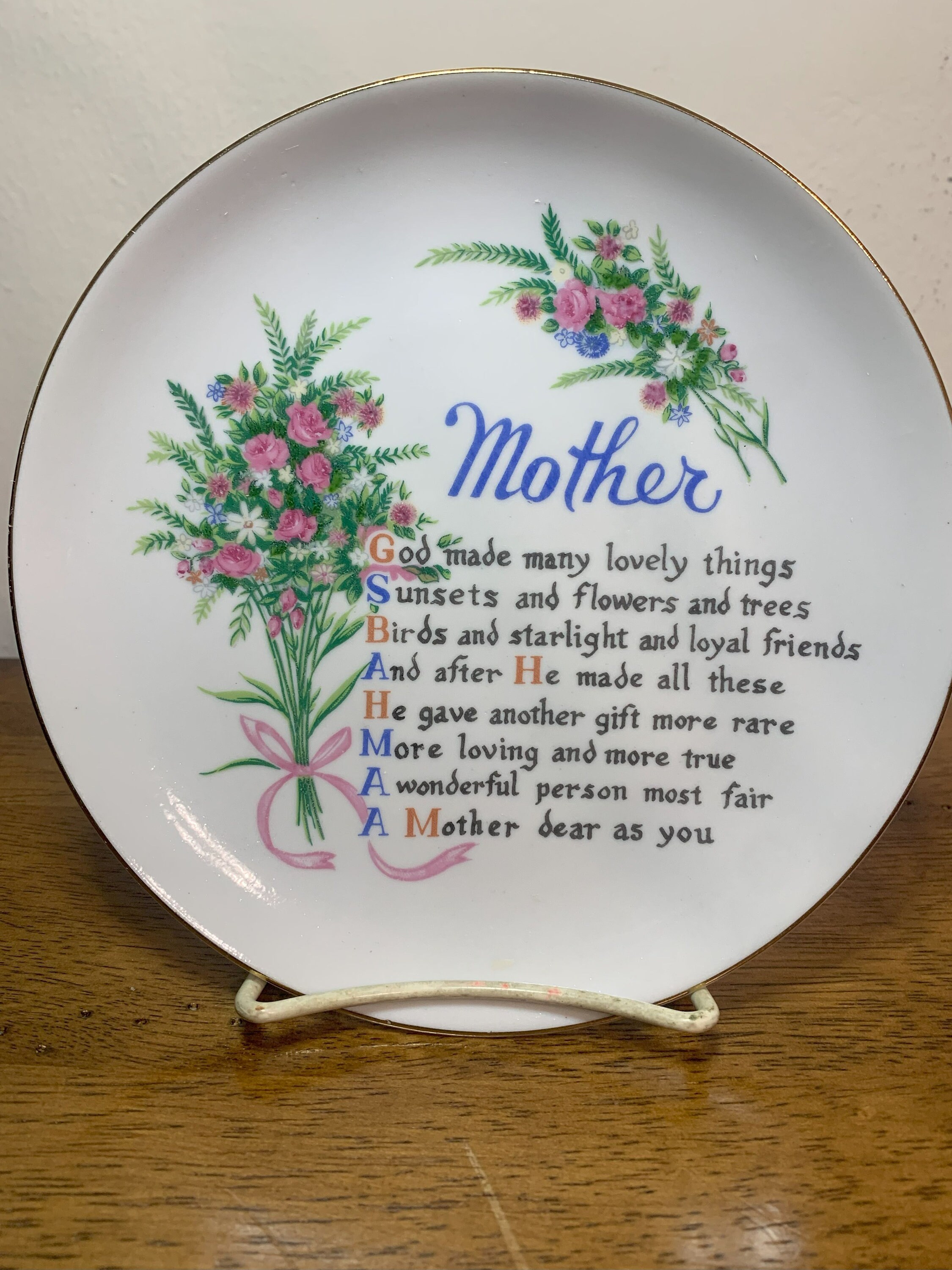 Vintage Ceramic Dedication to Mother Collectible Plate, Collectible ...