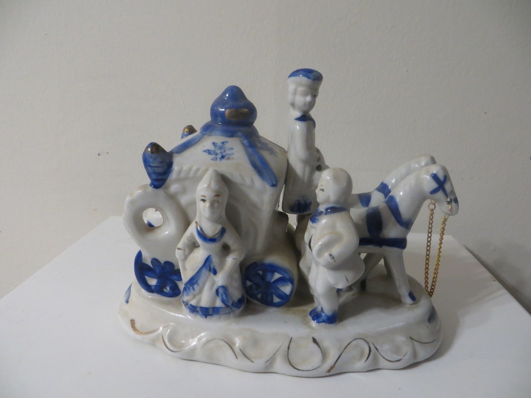 Decorative French Porcelain Blue & White Carriage - Etsy