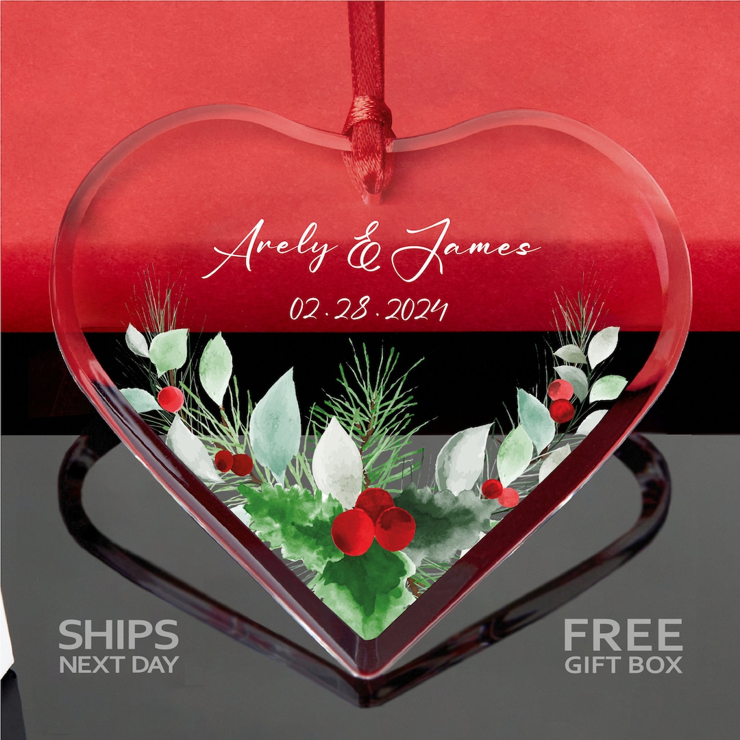 Personalized Couples Heart Ornament Newlywed Christmas Gift Engagement ...