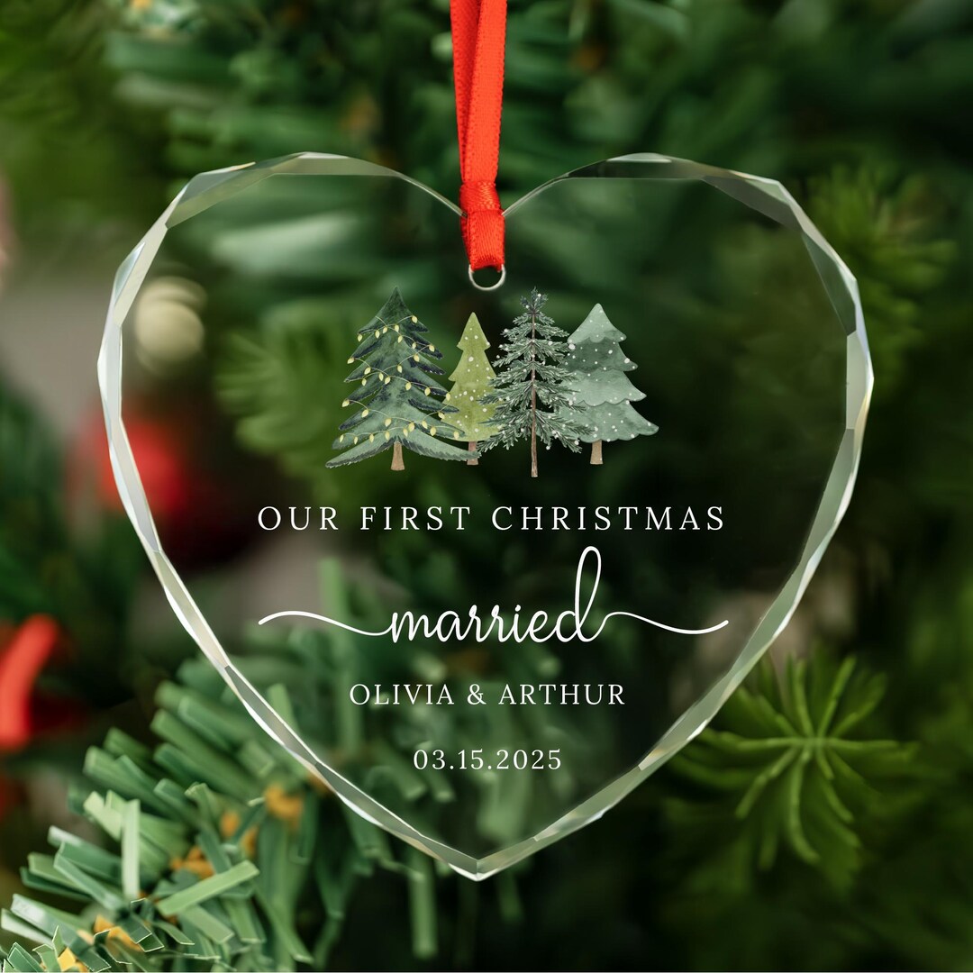 Our First Christmas Married GLASS Ornament • Personalized Wedding ...