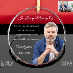 Portrait Photo Memorial Glass Ornament Remembrance Gift in Loving ...