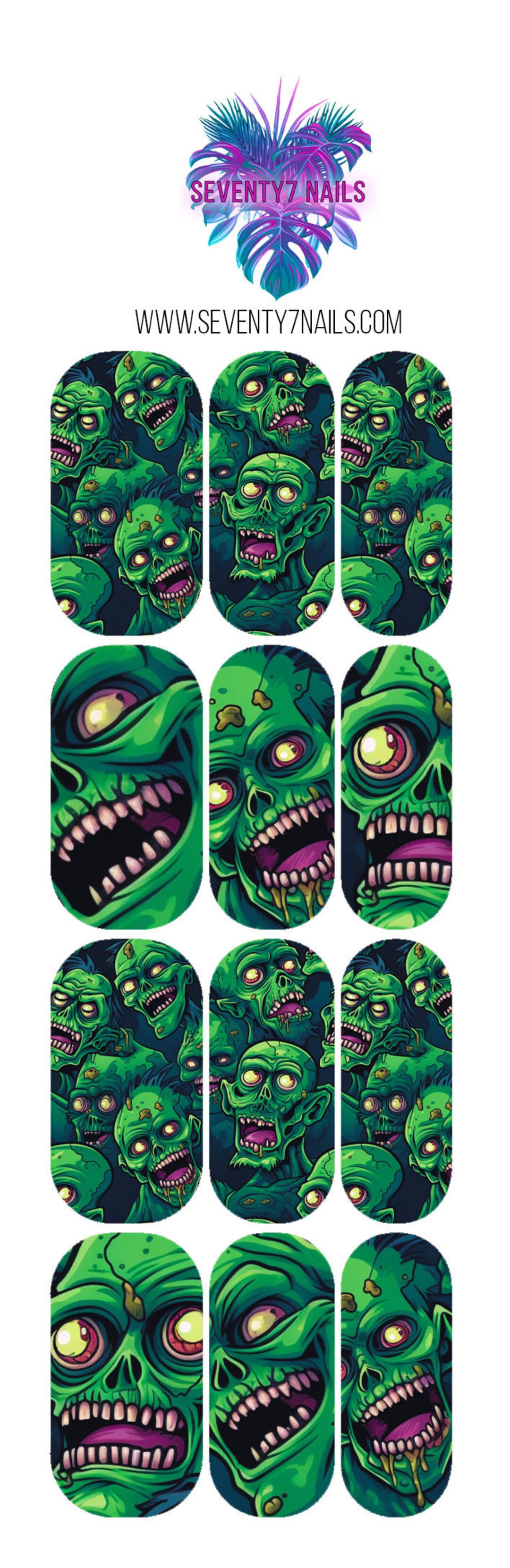 Zombies Goth Spooky Horror Nail Decals Water Transfer Decals Halloween ...