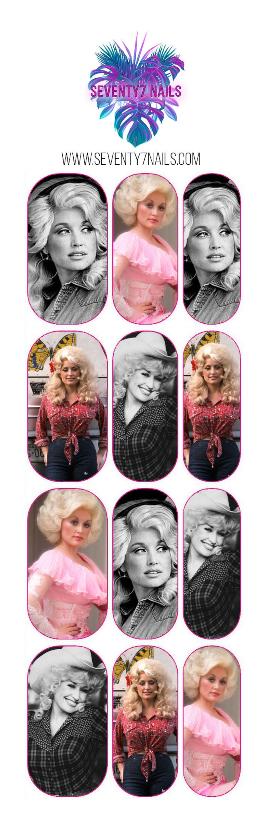 Vintage Dolly Parton Nail Decals Water Transfer Decals Cowgirl Nail Art ...