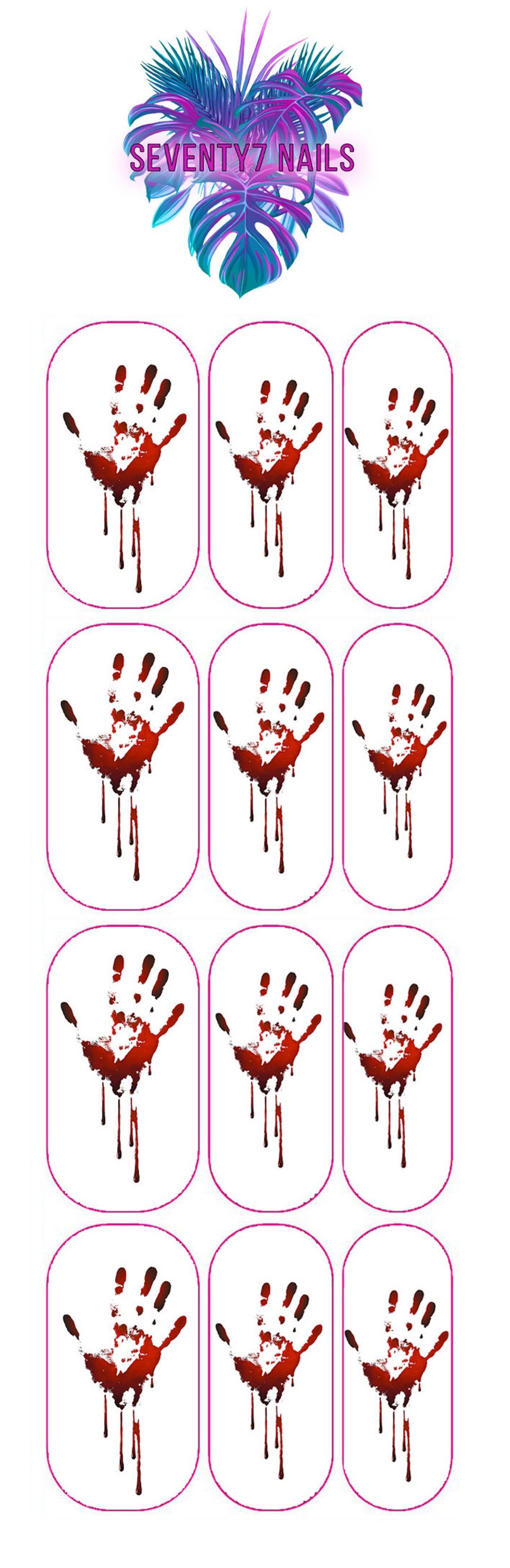 Bloody Hand Prints Nail Decals Water Transfer Decals Halloween Nail Art ...