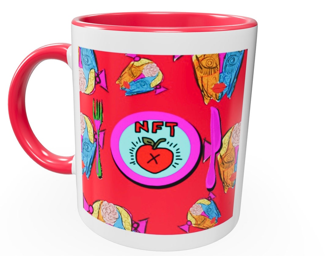 Mug Art, Keith Haring & Keiichi Tanaami NFT Inspired Art on a Red ...